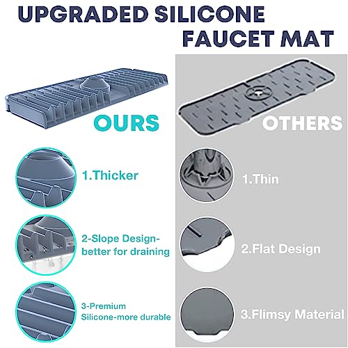 Kitchen Sink Splash Guard 17.56β Longer, Splash Guard for Sink, Kitchen Faucet Splash Guard, Fully Wrapped, Silicone Faucet Handle Drip Catcher Tray, Sink Protectors Faucet Mat for Kitchen Bathroom
