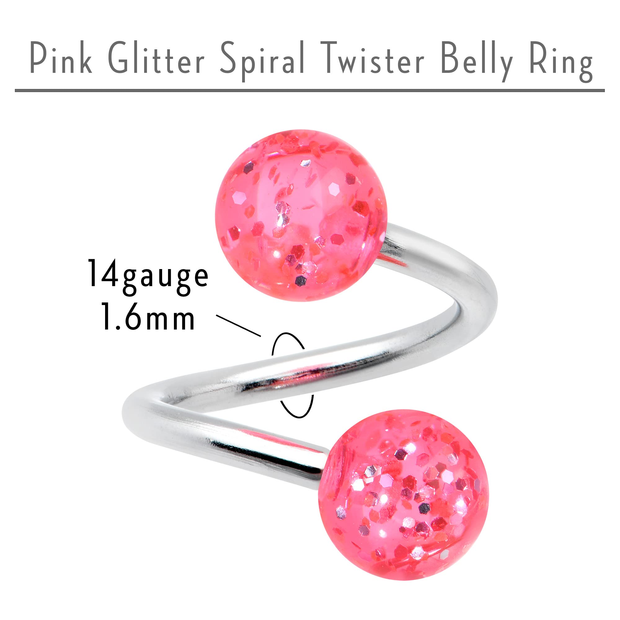 Body Candy Stainless Steel Pink Glitter Acrylic Ball Spiral Twister Belly Ring