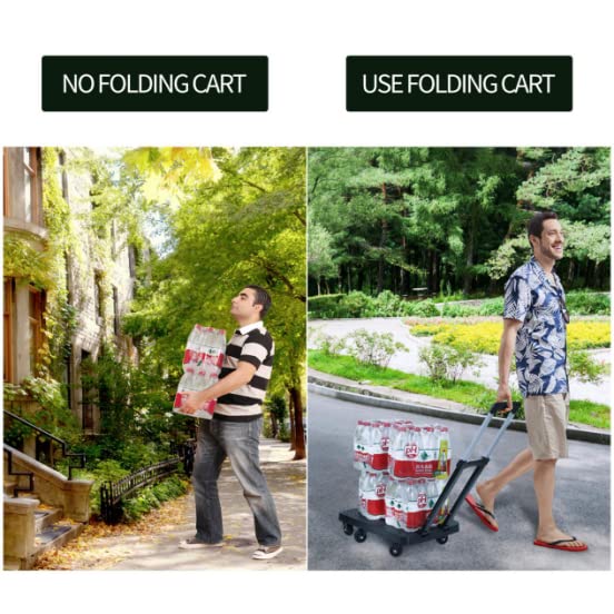 Hand cart Luggage cart Flat Dolly, Folding, Utility Dolly Lightweight Cart with 6 Wheels ,Travel Moving Shopping Office Use,Black