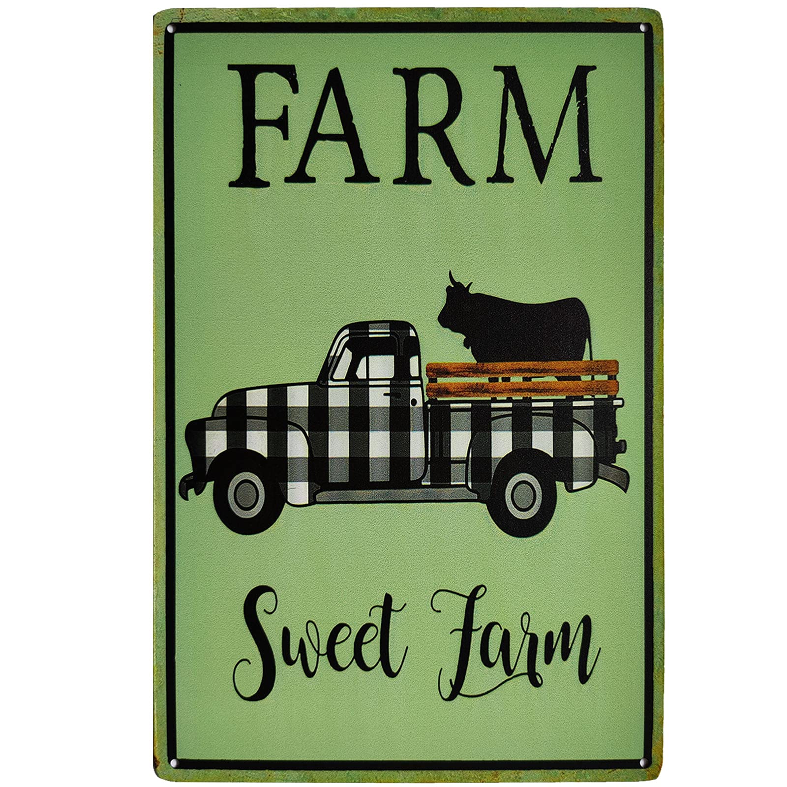 TISOSO Farm Sweet Farm Truck Vintage Metal Sign Novelty Cow Farmhouse Home Decor for Cafe Home Bar Pub Garage Hotel Garden 8X12Inch