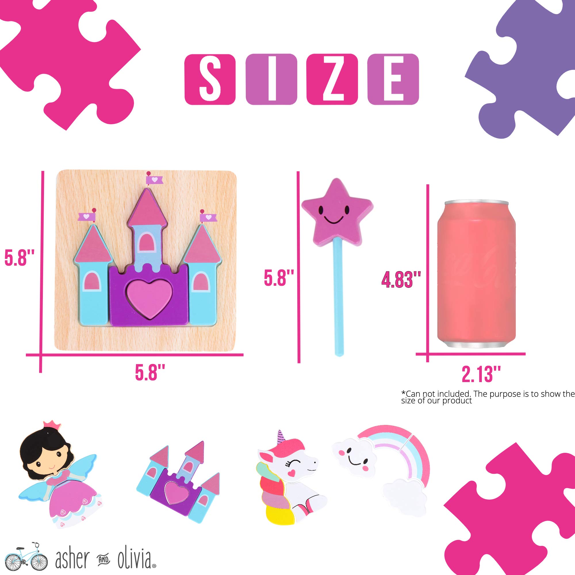 Princess Jigsaw Puzzle and Wand Set - Storage Bag Included - Rainbow, Unicorn and Castle Set - Puzzle for Toddlers 1-3