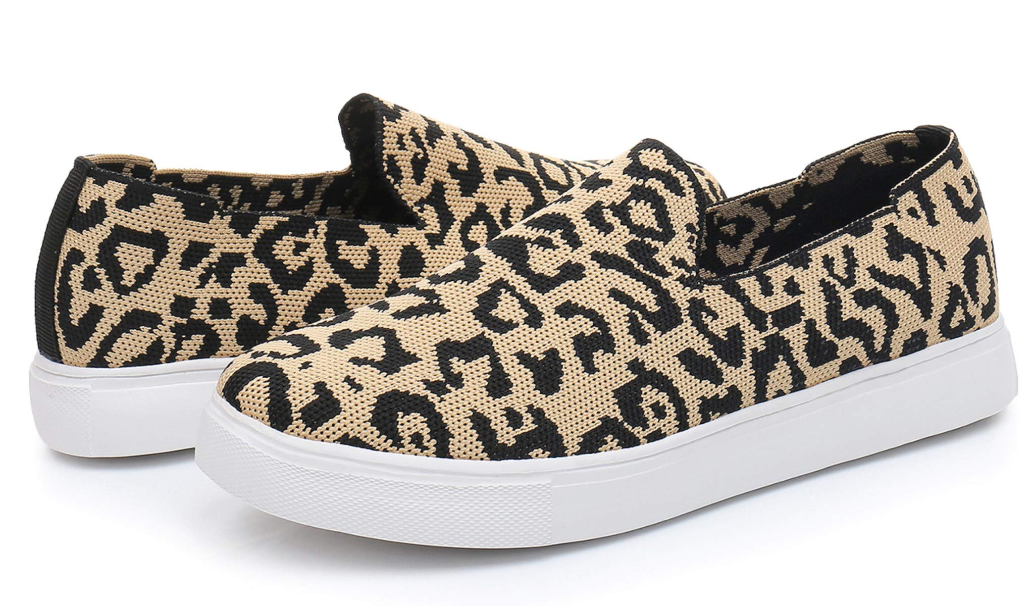CullForYou Women's Lightweight Knit Walking Shoe (7 M US, Leopard)