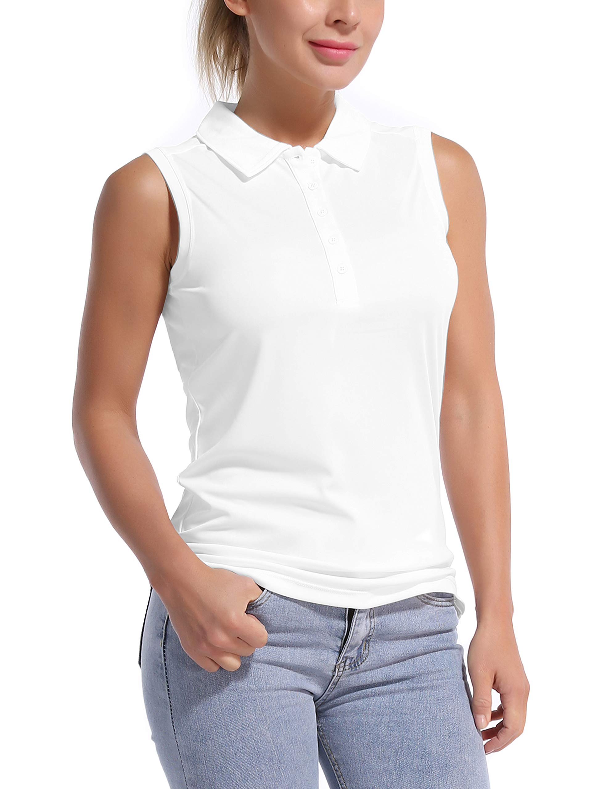 BUBBLELIME Women's UPF 50+ Golf Tennis Sleeveless Polo Shirts Polo Neck_WHITE(1) M_BWST019