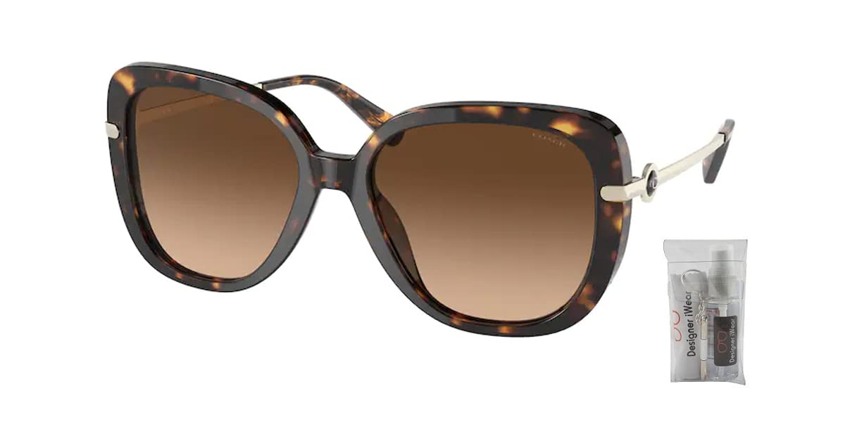 Coach HC8320 512074 55MM Dark Tortoise/Dark Brown Gradient Square Sunglasses for Women + BUNDLE With Designer iWear Eyewear Kit