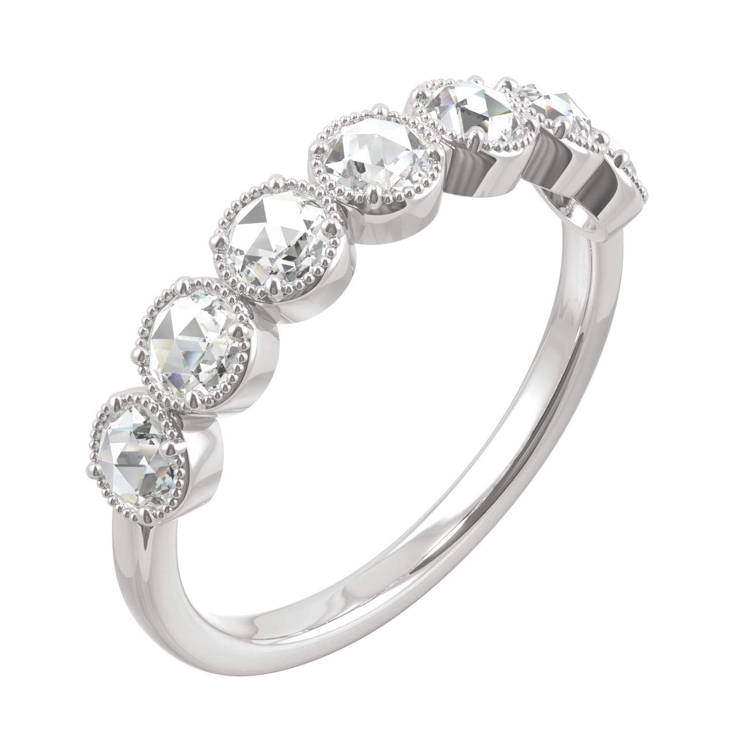 Charles & Colvard White Gold Moissanite 3mm Round Rose Cut Milgrain Wedding Band-size 5.5