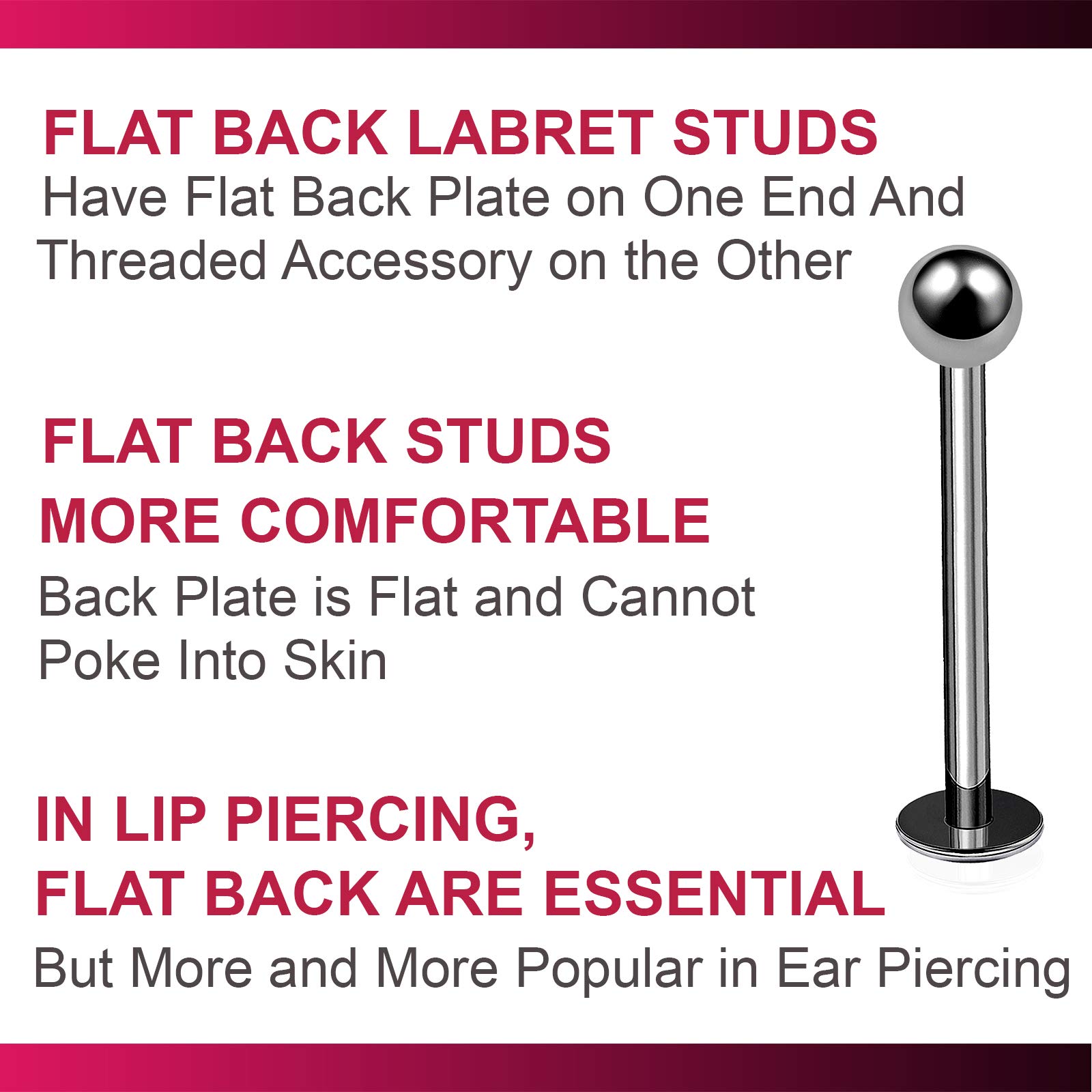 bodyjewellery 2pcs 16g Titanium Labret Studs Conch Piercing Lip Snake Bites Spider Ball Monroe Tragus Cartilage Helix B2ACX Pick Size (1/2 inch (12mm))