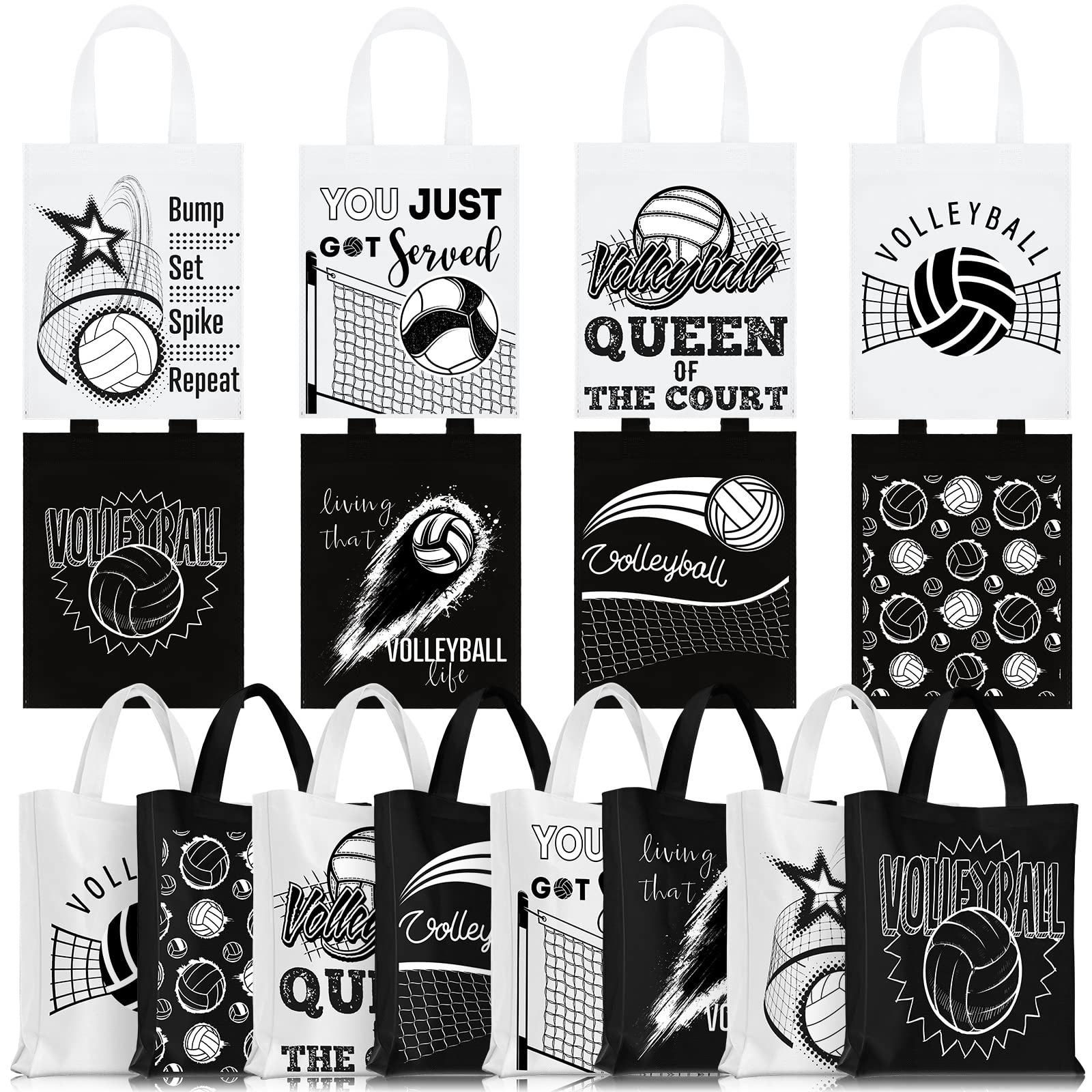 Kajaia 24 Pcs Party Treat Bag with Handles Reusable Goodie Favor Bag Non Woven Party Favor Bags Birthday Supplies(Volleyball)