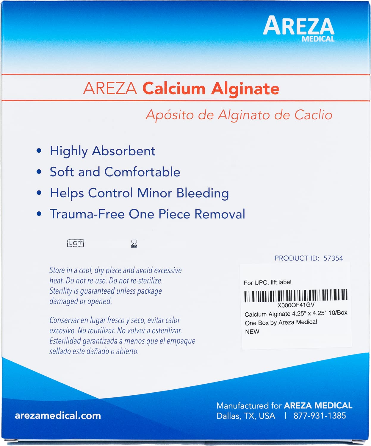 Calcium Alginate 4.25" x 4.25" 10/Box (10 Wound Dressings per Box) One Box by Areza Medical