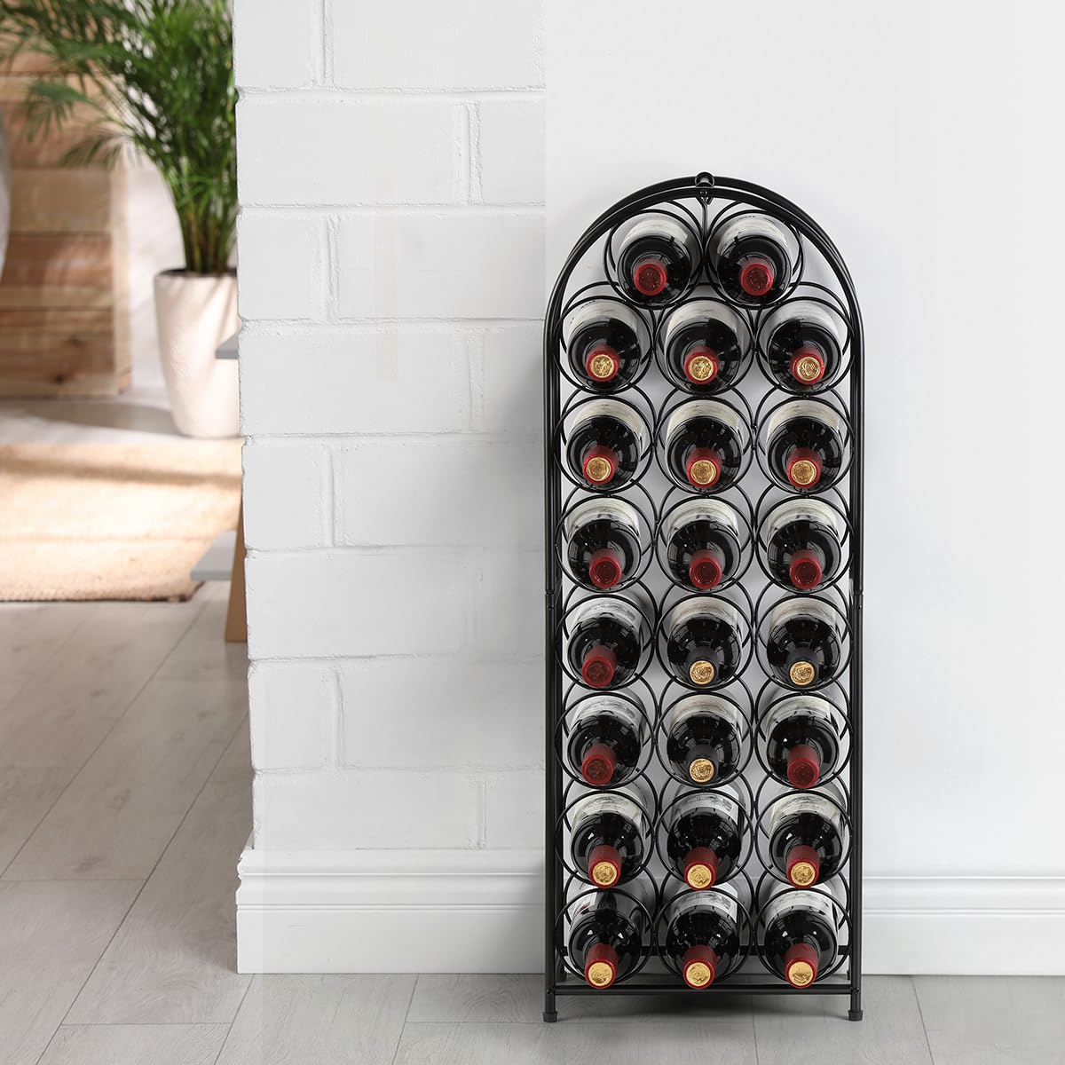 HEOMU 23 Wine Rack Freestanding Floor, Metal Wine Rack Wine Bottle Holder Stands Wine Storage Organizer Display Rack Table Wine Glass Rack for Bar Kitchen Dining Living Room, Black