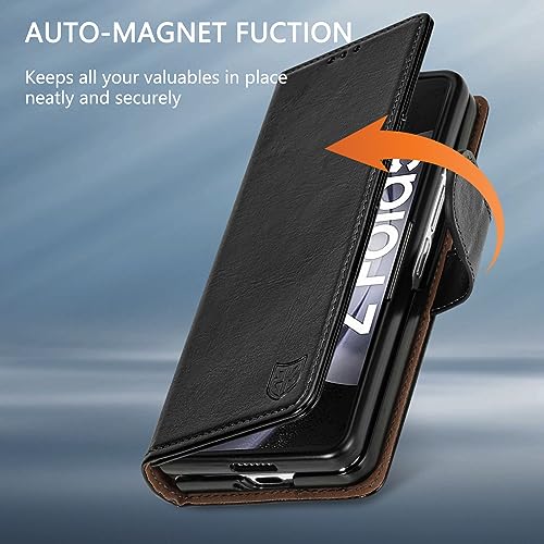 ZZXX Samsung Galaxy Z Fold 5 Wallet Case with [RFID Blocking] Card Slot Magnetic Closure Leather Flip Fold Protective with S Pen Holder Phone Case for Galaxy Z Fold 5 Case Wallet(Black-7.6 inch)