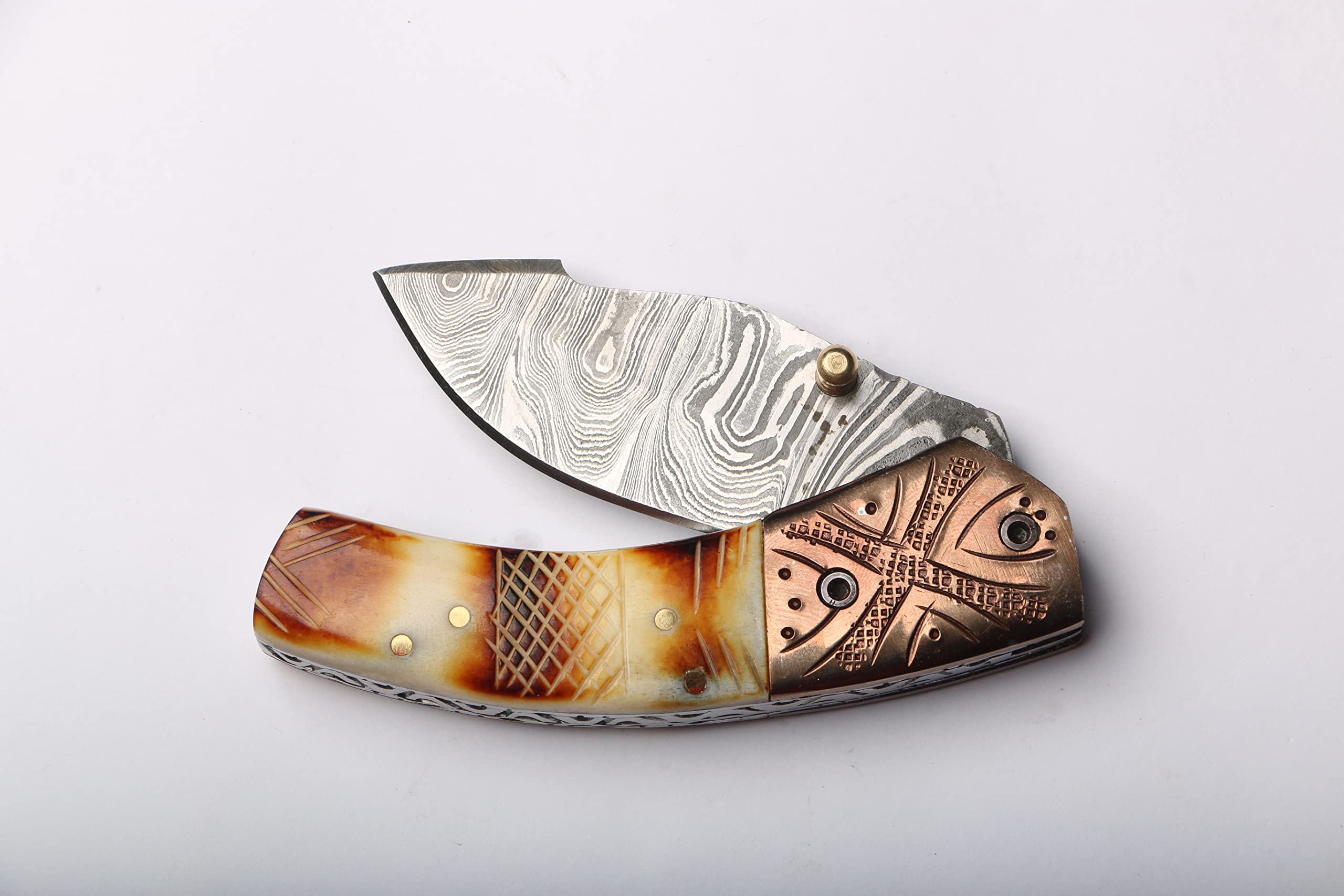 Damascus pocket knife Folding knife, Pocket Knife Come With knife sharpeners Premium Quality Wood Handle 6โ Fixed Blade Knife Article No. SC_011013