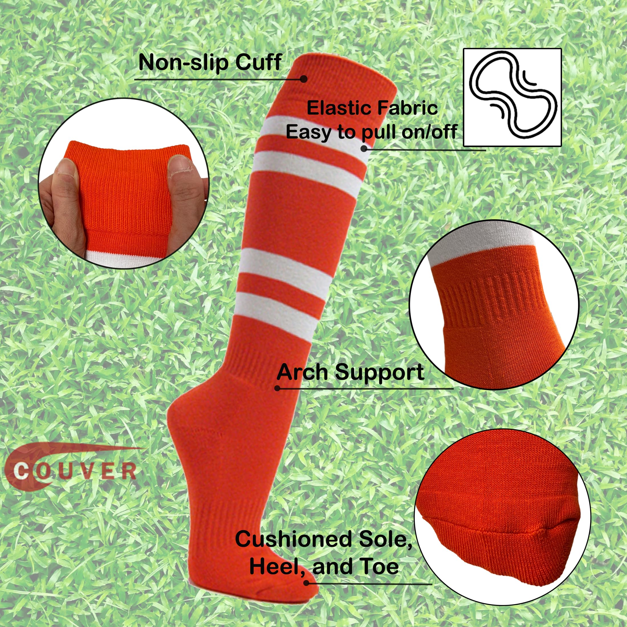 COUVER Unisex White Striped Knee High Softball/Sports Socks, Blue, Medium Size, 1 Pair