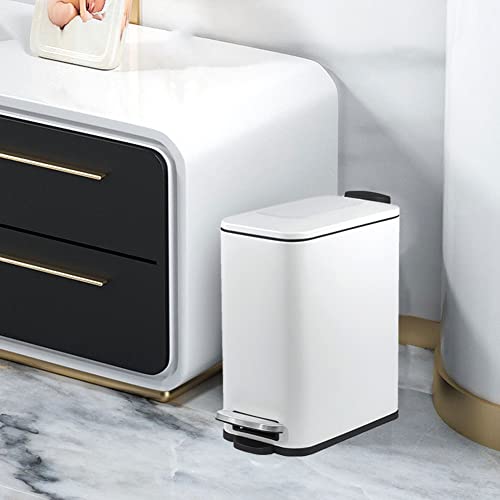 SIDIANBAN Bathroom Trash Can with Lid Soft-Close, Slim Wastebasket with Foot Pedal, 1.3 Gal Garbage Can with Inner Wastebasket for Bedroom, Office, Kitchen, Anti-Fingerprint Matte Finish (White)