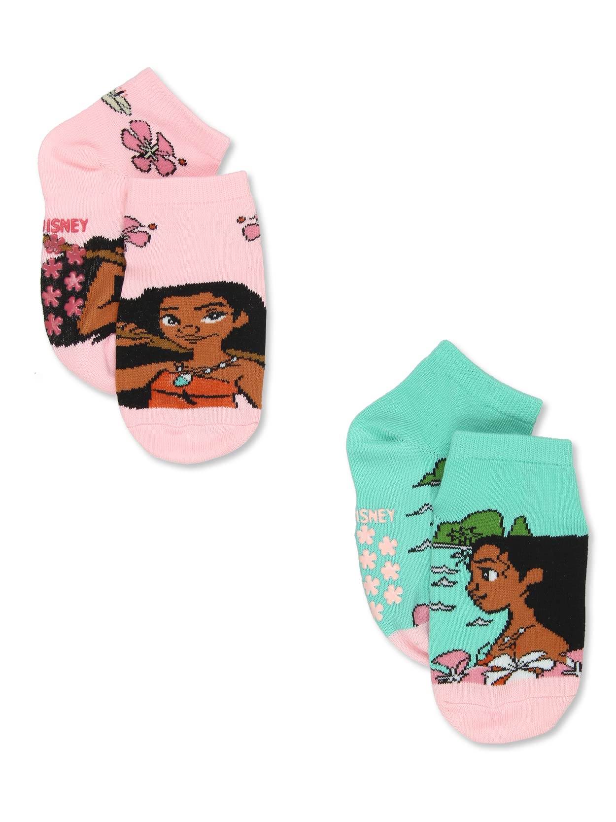 Disney Princess Moana Toddler Girls 6 Pack Quarter Style Socks with Grippers (Small (4-6), Blush)