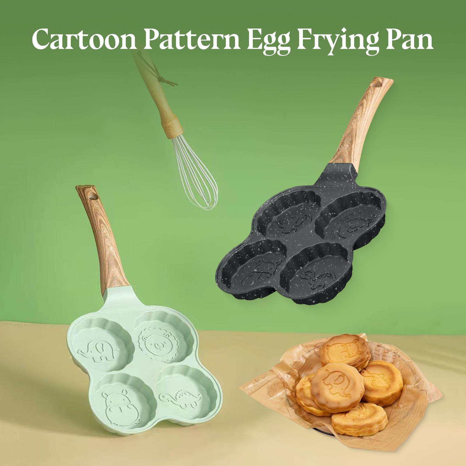 Egg Pan 4 Cup Omelette Pans Nonstick 4 Cute Animal Patterns Versatile Breakfast Skillet Healthy Breakfast Pancake Pan for Eggs, Plett, Crepes, Compatible with Gas Stove and Induction Cooktop (Black)
