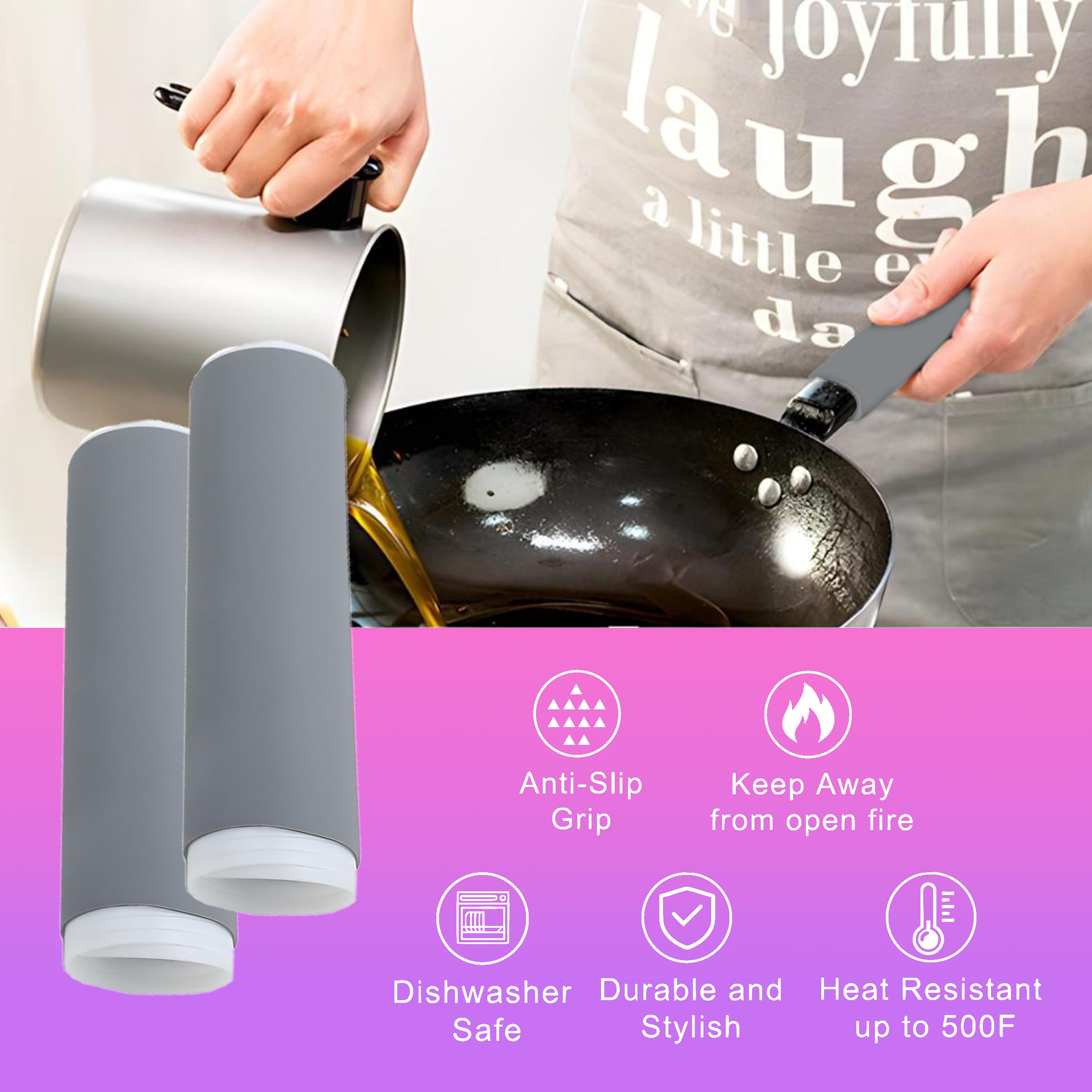 Generic Silicone Pan Handle Sleeve,Cast Iron Handle Cover for Frying Pan,Spatulas,Skillet, Wok, Pot,Ladles and Skimmers etc,Durable and Easy to Install, Dark gray, 43-160