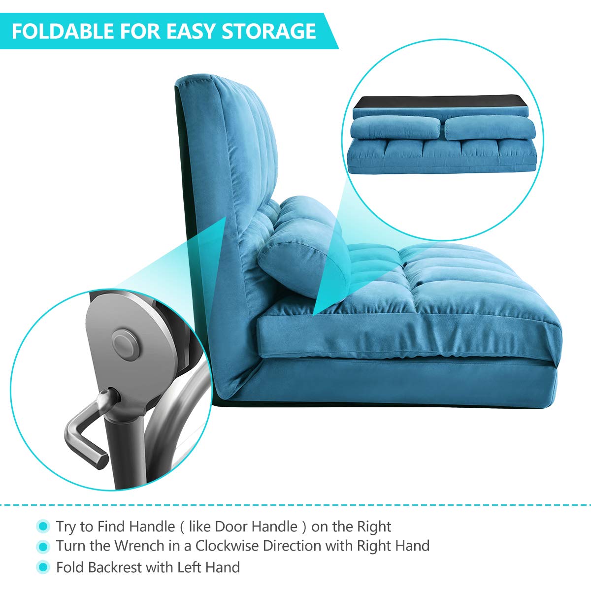 Harper & Bright Designs Adjustable Floor Sofa and Couch for Living Room and Bedroom, 5 Position Floor Gaming Chair, LoveSeat (Loveseat Couch, Blue Couch)