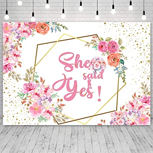 Just Married Backdrop 8x6ft Polyester She Said Yes Engagement Reception Backdrop Geometric Pink Flowers Engagement Party Reception Decorations Backdrop Wedding Party Backdrop Decoration YL096