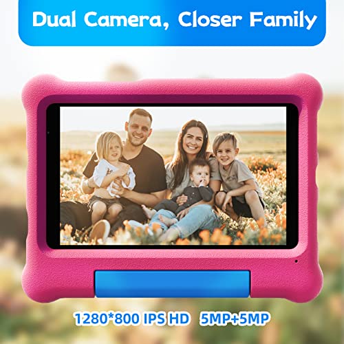 G-TiDE Kids Tablet, 8 inch Tablet for Kids, 5100mAh Big Battery, 2GB+32GB Learning Tablets, 5MP Dual Camera, Fun Kids App - KLAP, Parental Controls, Screen Protector, Toddler Tablets Case, Pink