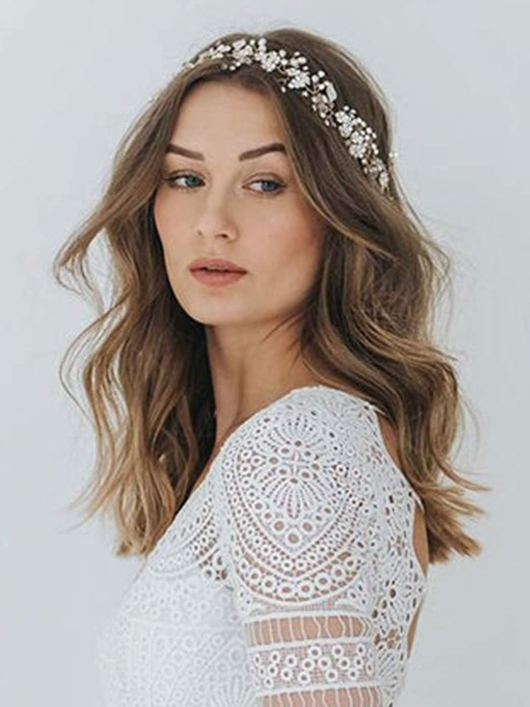 Unsutuo Flower Bride Wedding Headbands Silver Crystal Bridal Headpieces Leaves Hair Vine for Women and Girls (Silver)