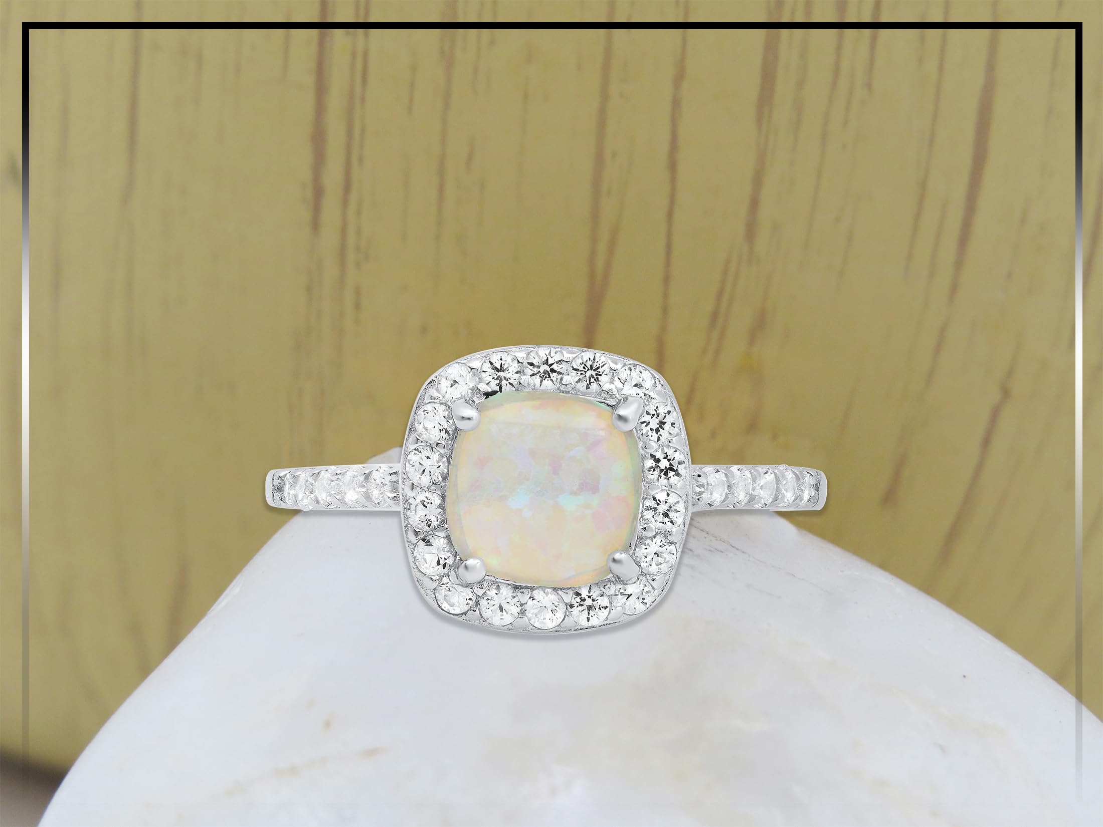 Dazzlingrock Collection 7 mm Cushion Lab Created Opal & Round White Sapphire Women Halo Style Vintage Traditional Engagement Ring | 925 Sterling Silver, Size 8