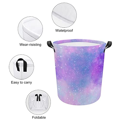 HoaMoya Collapsible Unicorn Galaxy with Glitter Laundry Basket Pastel Cloud And Sky Freestanding Laundry Hamper With Handles Large Waterproof Cloth Toy Storage Bin for Household Bedroom Bathroom