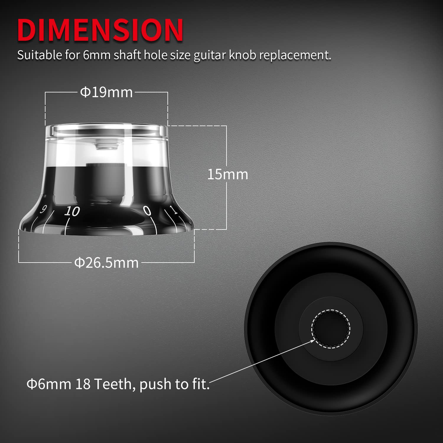 DAIERTEK Guitar Knobs Volume Tone Control Electric Guitar Knobs Top Hat Style Knob 6MM Shaft Hole Black Guitar Knobs for Gibson Epiphone Les Paul Electric Guitar