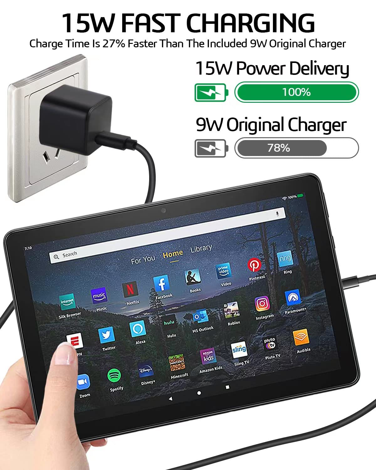 EGK 15W Foldable Wireless Charging Dock Only Compatible with Fire HD 8 Plus (2022 & 2020 Releases) and Fire HD 10 Plus (11th Gen) (White)