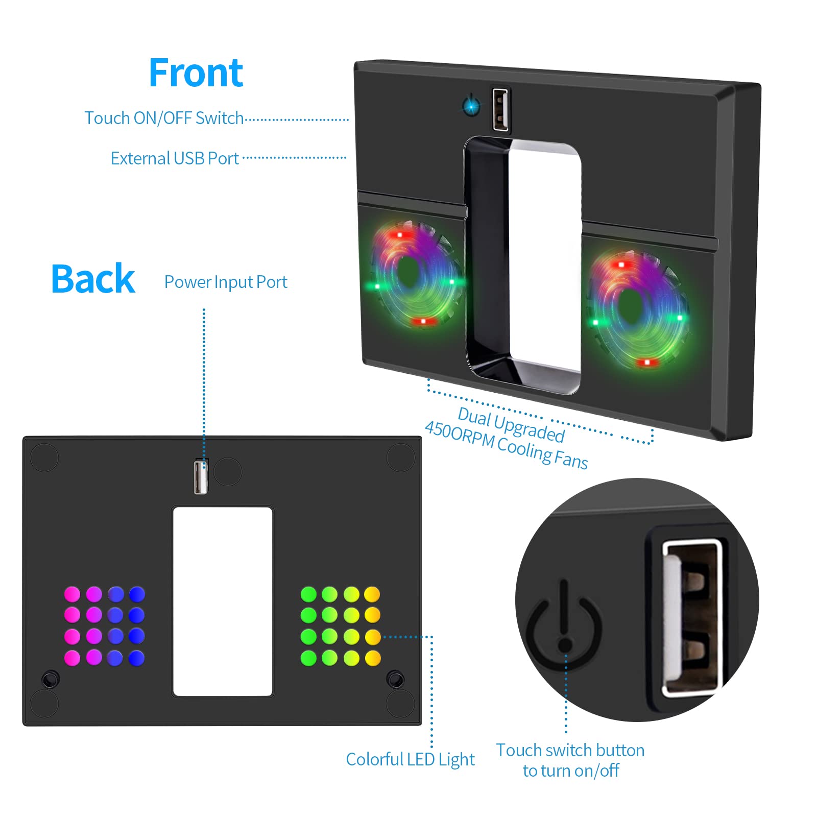 Colorful LED Light Cooling Fan Compatible with Xbox Series X Console, My Genik Cooler System Accessories with Dual Fans and External USB Port (Colorful LED Light Cooling Fan)