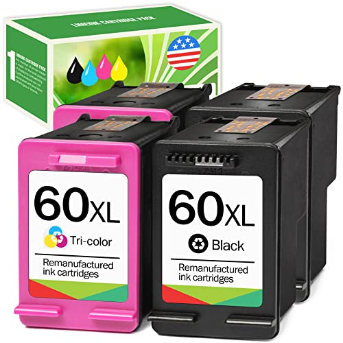 Limeink Remanufactured Ink Cartridge 60XL 60 XL Replacement for HP Envy 100 110 120 Photosmart c4680 c4780 c4795 d110 Deskjet d2680 f2430 f4280 f4440 f4480 f4580 Printer (2 Black, 2 Color)