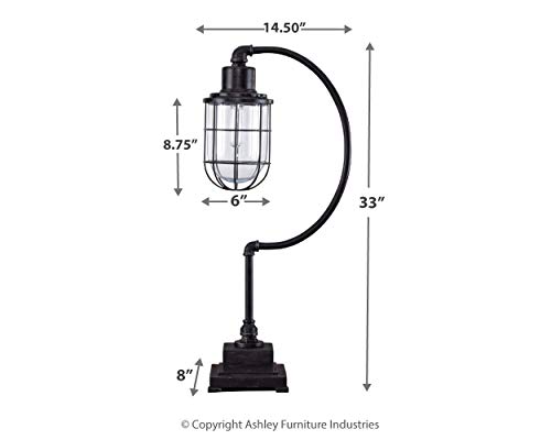 Signature Design by Ashley Jae Industrial 33.25" Metal Desk Lamp with Glass Shade, Black with Antique Finish