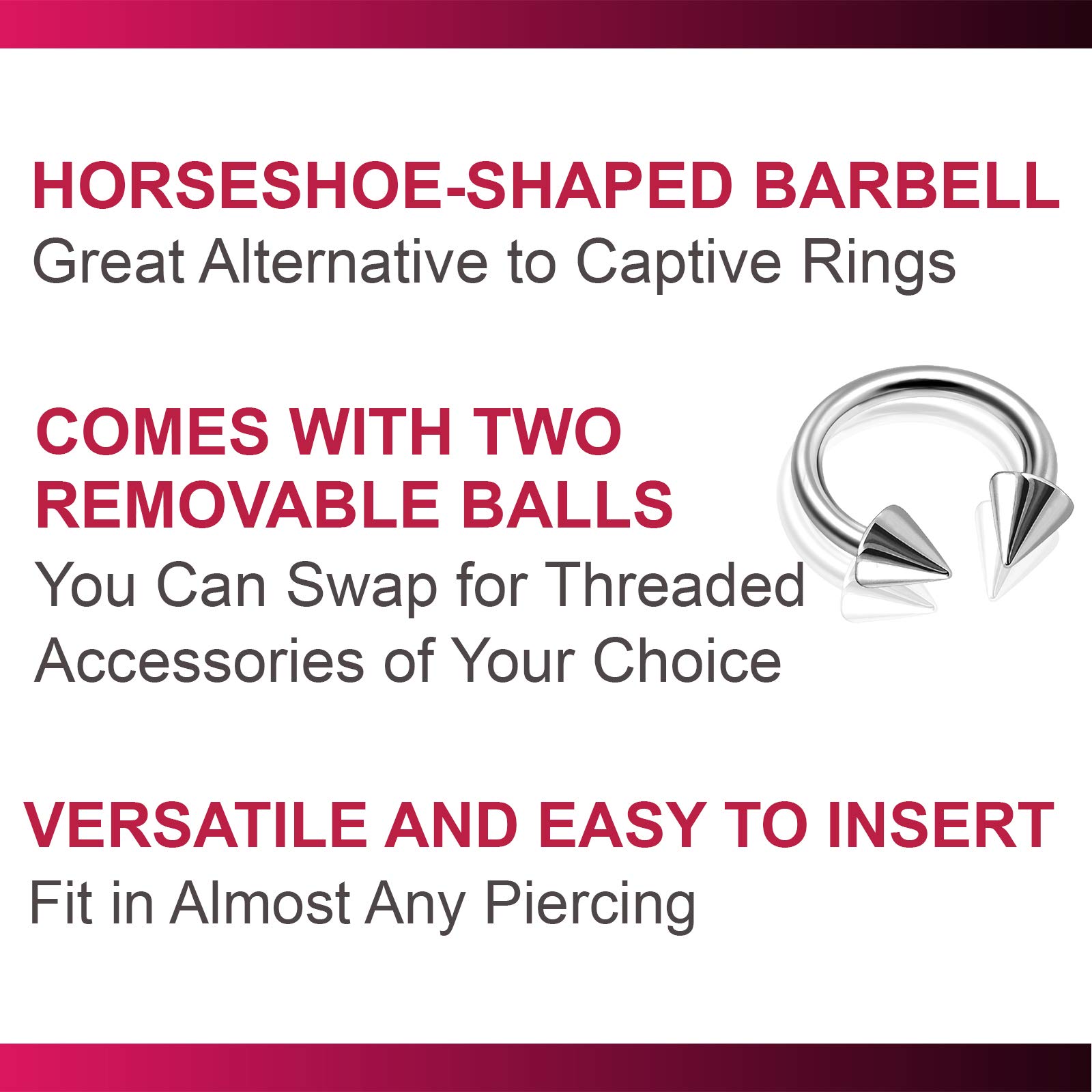 bodyjewellery 4pcs 14g Horseshoe Ring Septum Cartilage Lip Nose Hoop Tragus Snake Bite Eyebrow Rook Helix Conch Stud 4mm Spike - 10mm