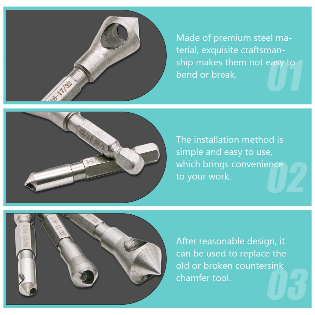 DOITOOL 3pcs Kit Slot Countersink Bit Deburring Tools Cutters Carpentry Wood Practical Chamfer Bits Steel Chamfering for Heads Tool Hole Metal Precision Opener Single-end Drill