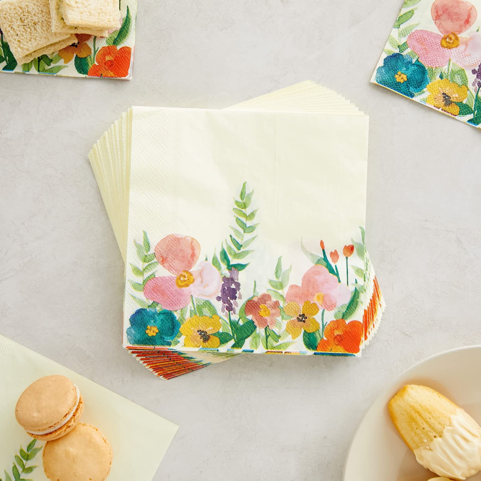 Juvale 100 Pack Vintage Style Disposable Floral Paper Napkins, 2-Ply, 6.5x6.5β, Napkins for Garden Bridal Shower, Tea Party, & Wedding