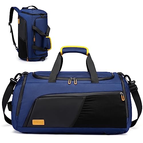 Gym Duffle Bag Backpack with Shoe Compartment &Wet Pocket, 50L Large Waterproof Sports Bags for Men Women, Travel Duffel Carry on Bag with USB Port,Blue