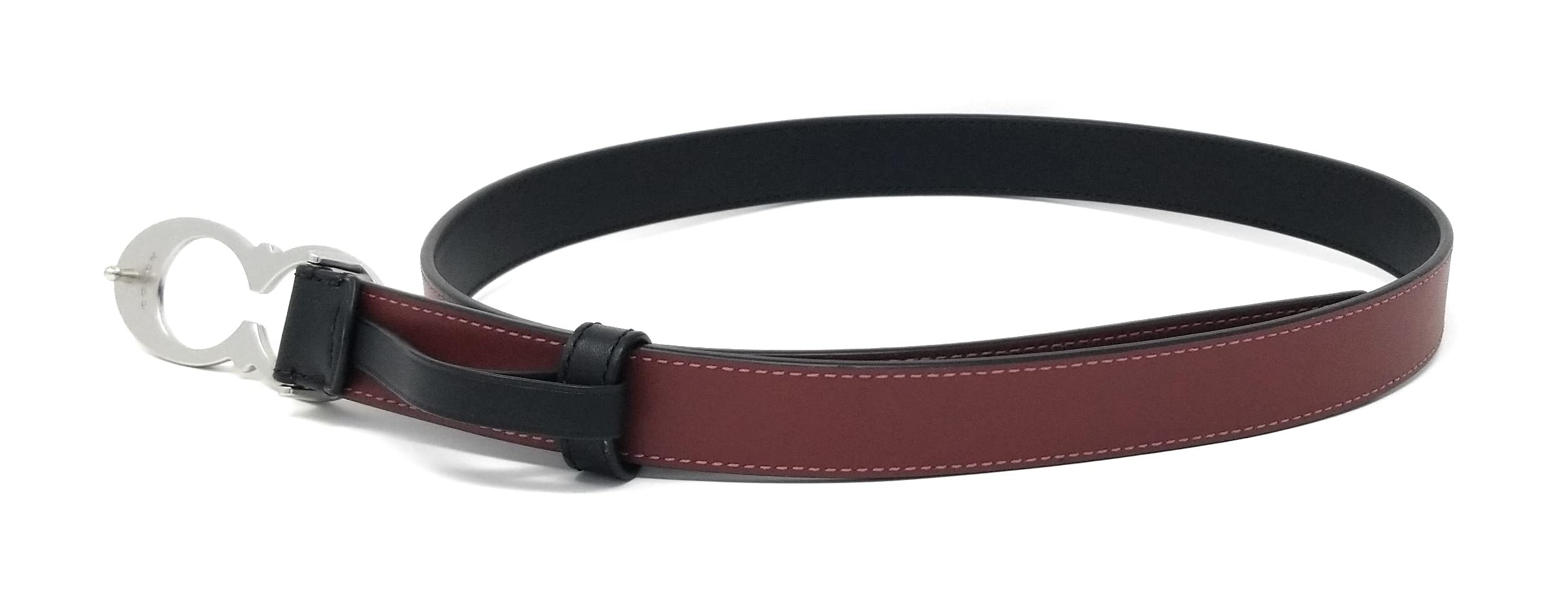 Coach Women's Signature Buckle Belt, 25mm (Silver Double C Buckle - Black, M)