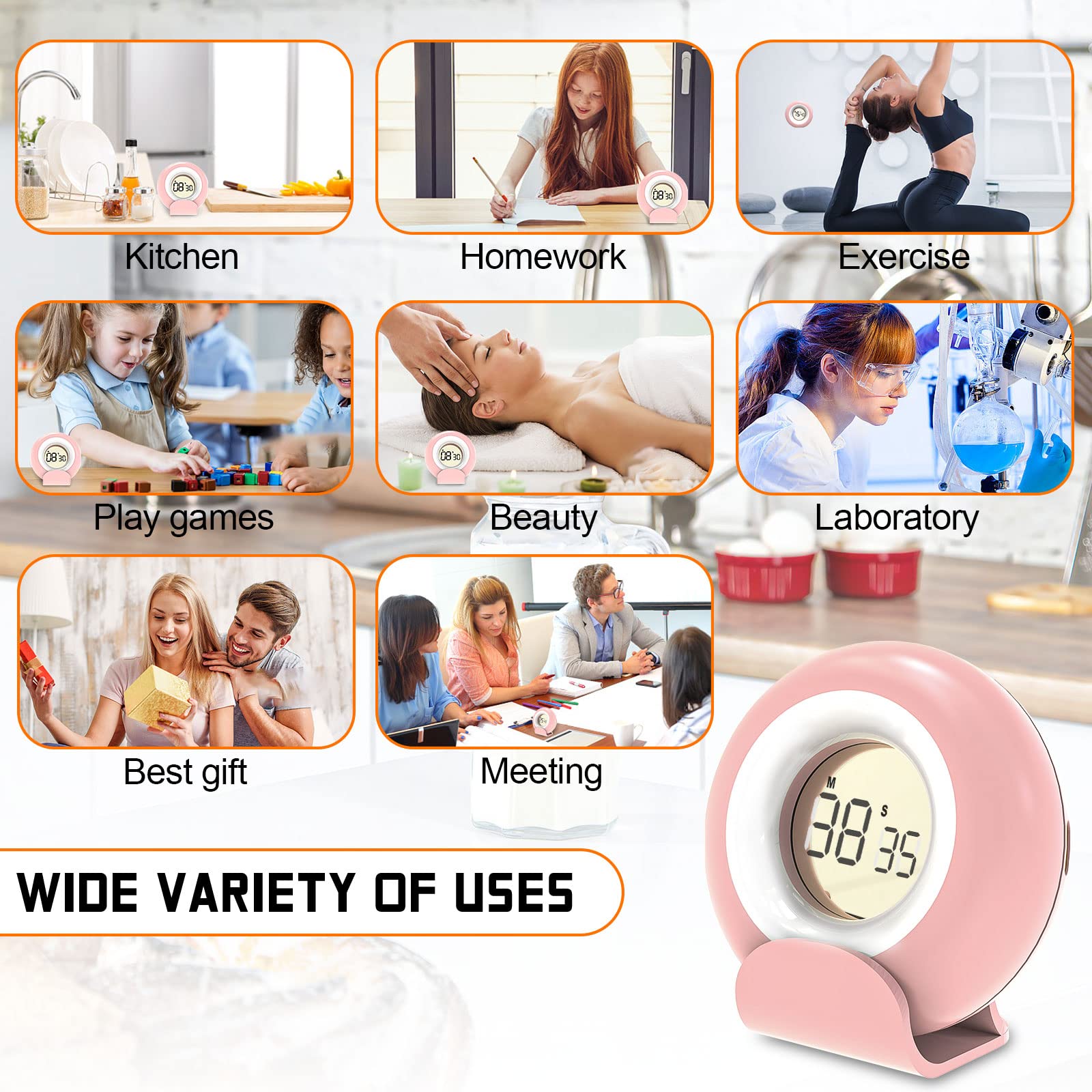 Digital Kitchen Timers - Smart Voice Control Timer, Visual timers Large LED Display Magnetic Countdown Timers for Classroom Cooking Fitness Baking Studying Teaching,Easy for Kids and Seniors(Pink)
