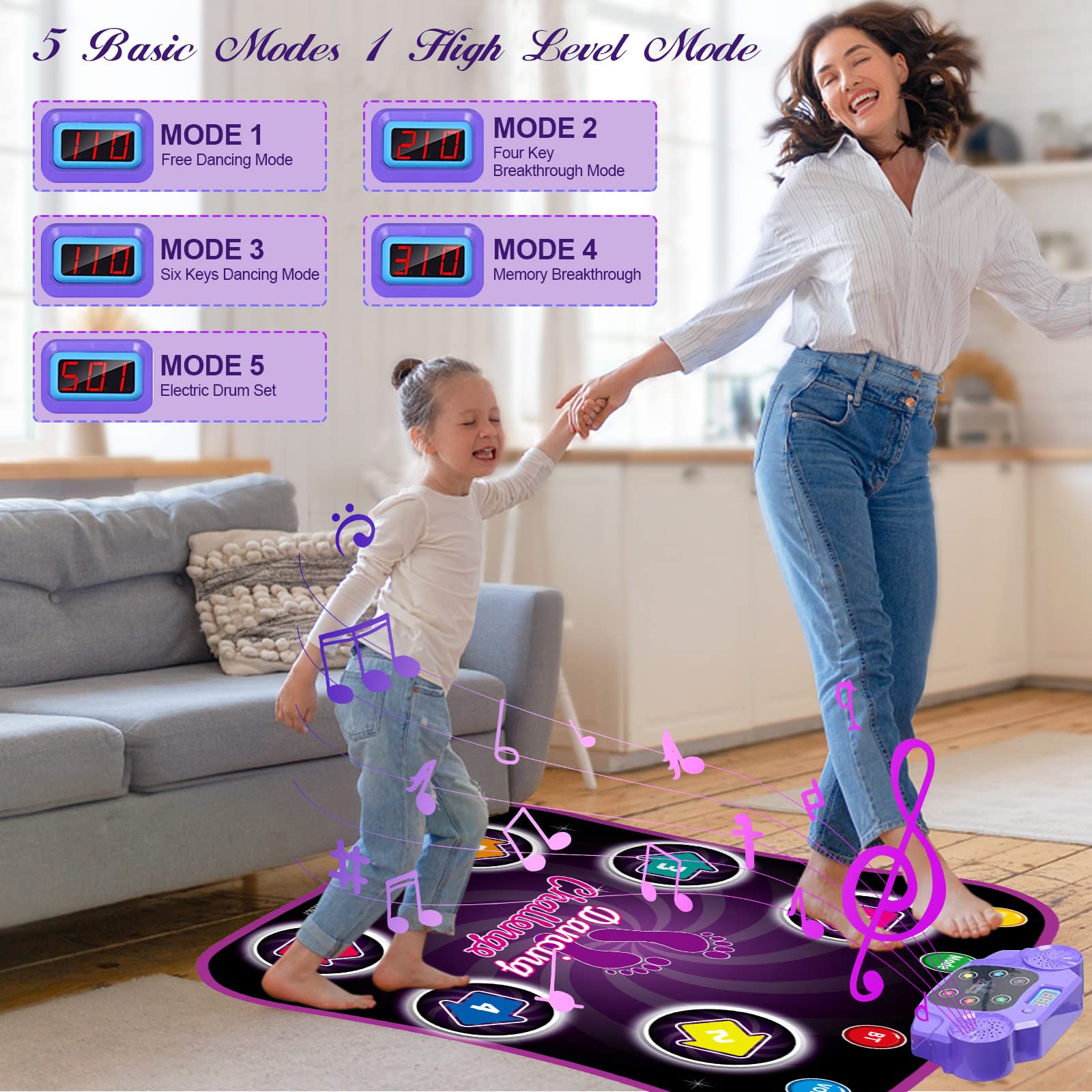 Dance Mat,Light Up Dance Mat for Kids,Dance Pad for Toddlers with Wireless Bluetooth and 5 Game Modes, Floor Dance Game Toy Birthday for Boys Girls Ages 3-12