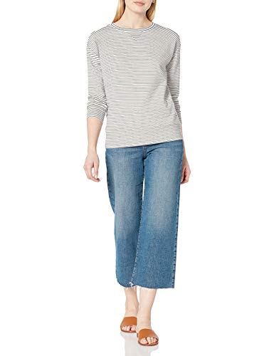 Daily Ritual Women's Terry Cotton and Modal Oversized-Fit Long-Sleeve Crewneck Sweatshirt, White/Black, Stripe, X-Large