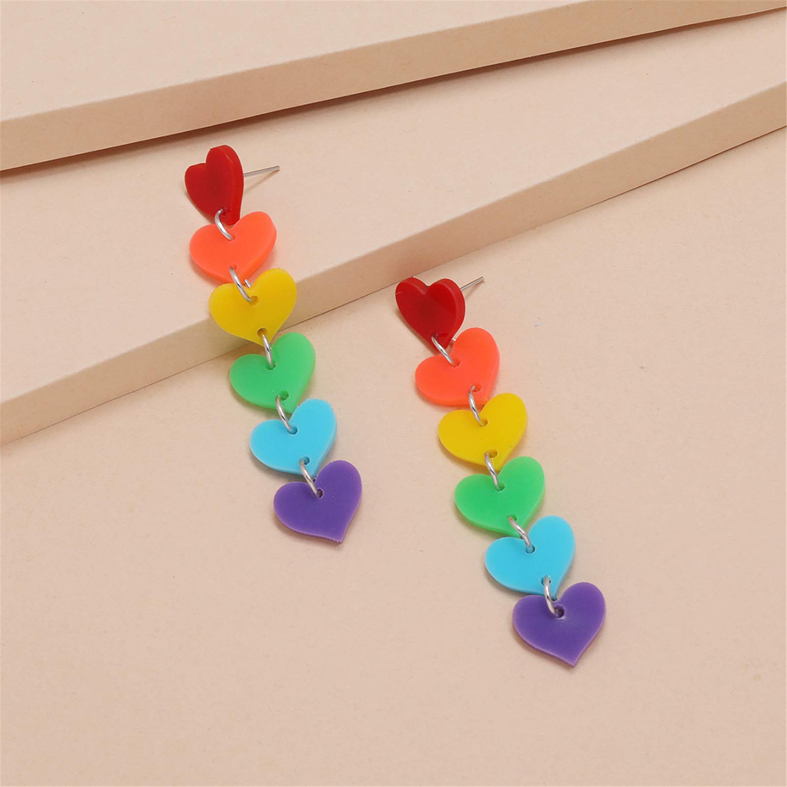 coadipress Heart Rainbow Chain Stud Earrings for Women Cool Weird Lightweight Resin Acrylic Personality Dangle Drop Earrings Jewelry (7 Color Heart)