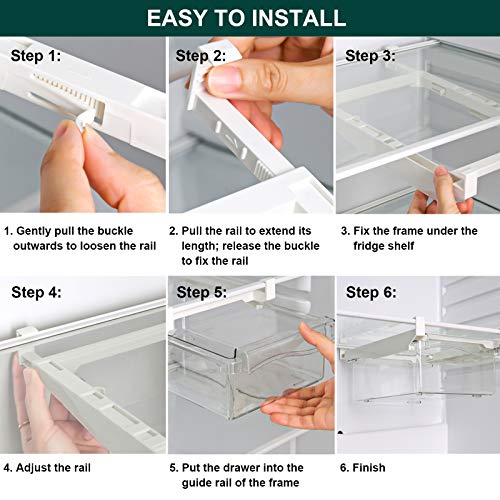 LALASTAR Fridge Drawer Organizer & Egg Holder For Refrigerator, Set of 2, Pull Out Refrigerator Storage Drawers for Fruits, Vegetable And Egg, Storage Containers Fit for Fridge Shelf Under 0.6"