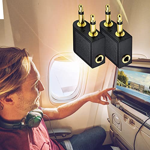 UCEC Airplane Headphone Adapter, 3.5mm Airplane Adapter for Headphones, Golden Plated Airline Headphone Adapter for in-Flight Entertainment System, 2 Pack