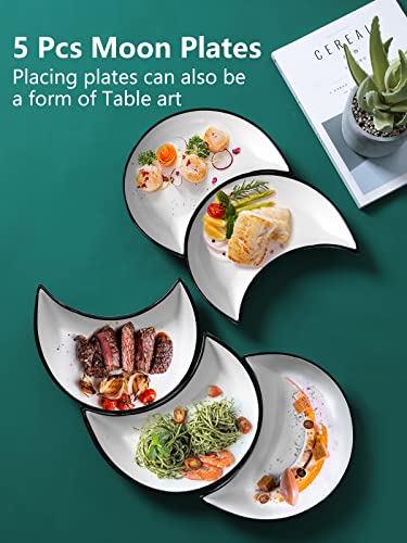 Plates and Bowls Sets,5 PCS Moon Dinner Plates Household/Hotel Porcelain Dish Set,White Ceramic Dinnerware Sets for Salad/Snack/Dessert/Appetizer, Microwave Oven and Dishwasher Safe Scratch Resistant