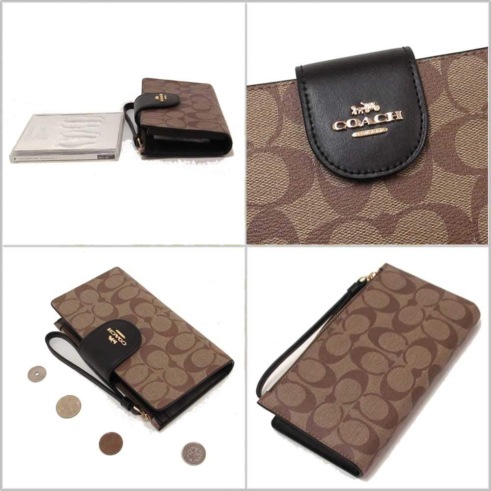 COACH Women's Tech Wallet in Colorblock Signature Canvas (Khaki - Black)