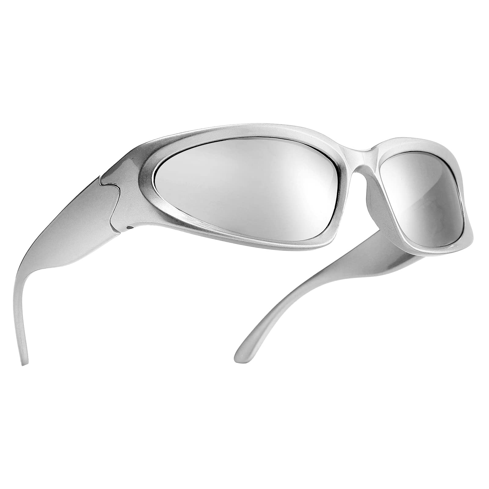 COASION Wrap Around Fashion Sunglasses Oval Dark Vintage Sun Glasses for Men Women Outdoor Sport Shades UV400 Eyeglasses (Silver/Silver Mirrored)
