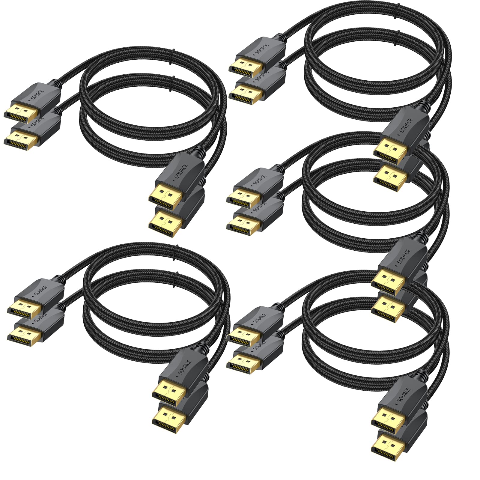 DisplayPort Cable 10-Pack, 6 Feet, Thin DP to DP 1.2 Cable Cord, [4K@60Hz, 2K@165Hz, 2K@144Hz] Display Port to Display Port Cable Braided for Computer, Laptop, Docking Station Monitor and More