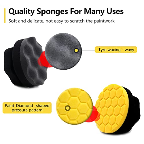 RIXERKOC 2 Pieces Tire Shine Applicator Pad, Tire Hex Grip Applicator, Car Wash Tire Cleaner Wheel Cleaner Rim Washable Tire Shine Applicator Dressing Pad Car Detailing Foam Sponge Reusable