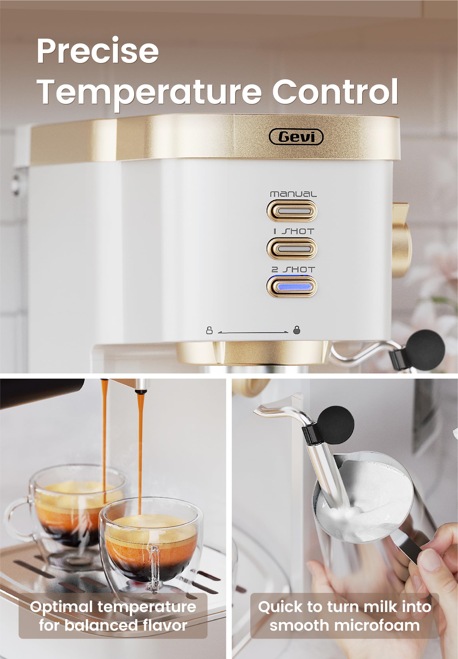 Gevi Espresso Machine 20 Bar High Pressure,Compact Espresso Machines with Milk Frother Steam Wand,Cappuccino & Latte Maker with Volume Control for Home,Espresso Maker,Gift for Coffee Lover