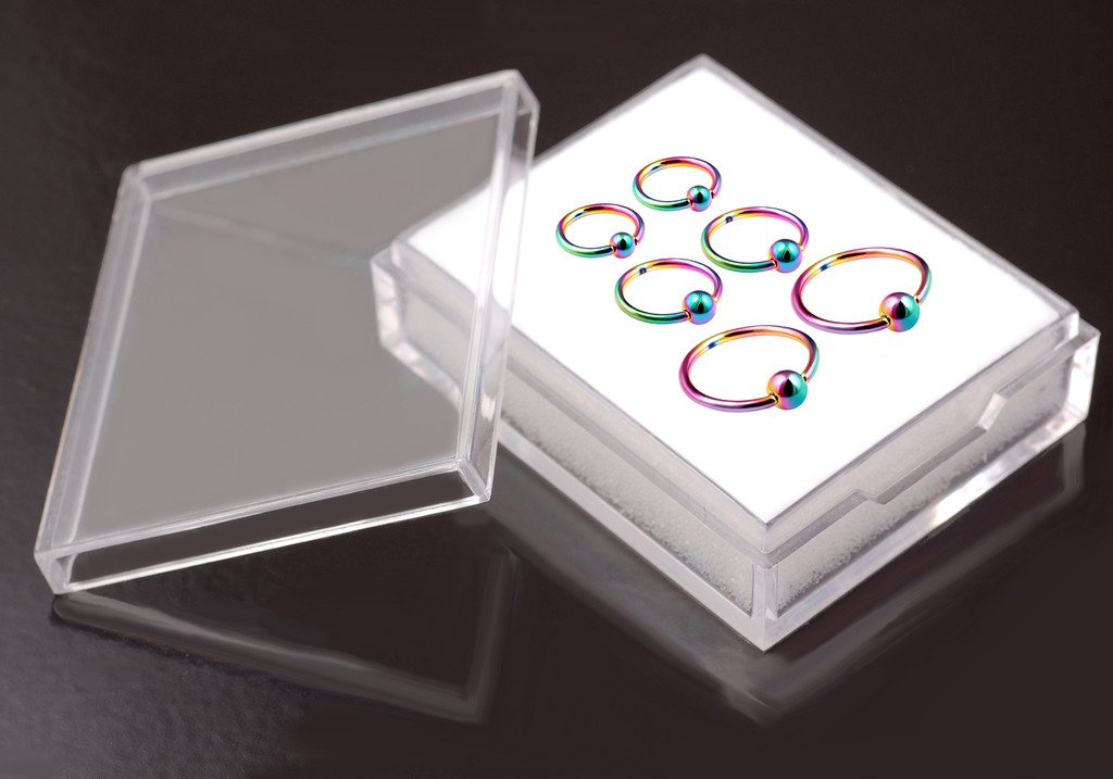 bodyjewellery 6pcs 16g Captive Bead Ring Hoop Cartilage Lip Nose Tragus Eyebrow Septum Conch Triple Forward Helix Rainbow BCR 5/16 3/8 1/2