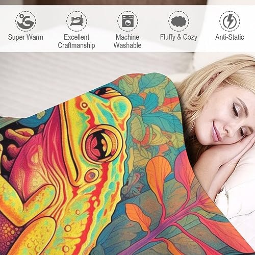 Ganiokar Frog Blanket Gifts, Mushrooms Retro Frog Throw Blanket for Women Man, Cozy Lightweight Fleece Plush for Sofa Bed Room Decor-C3-30x40